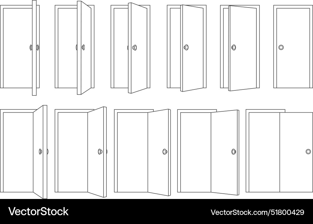 Outline open and closed door icons Royalty Free Vector Image