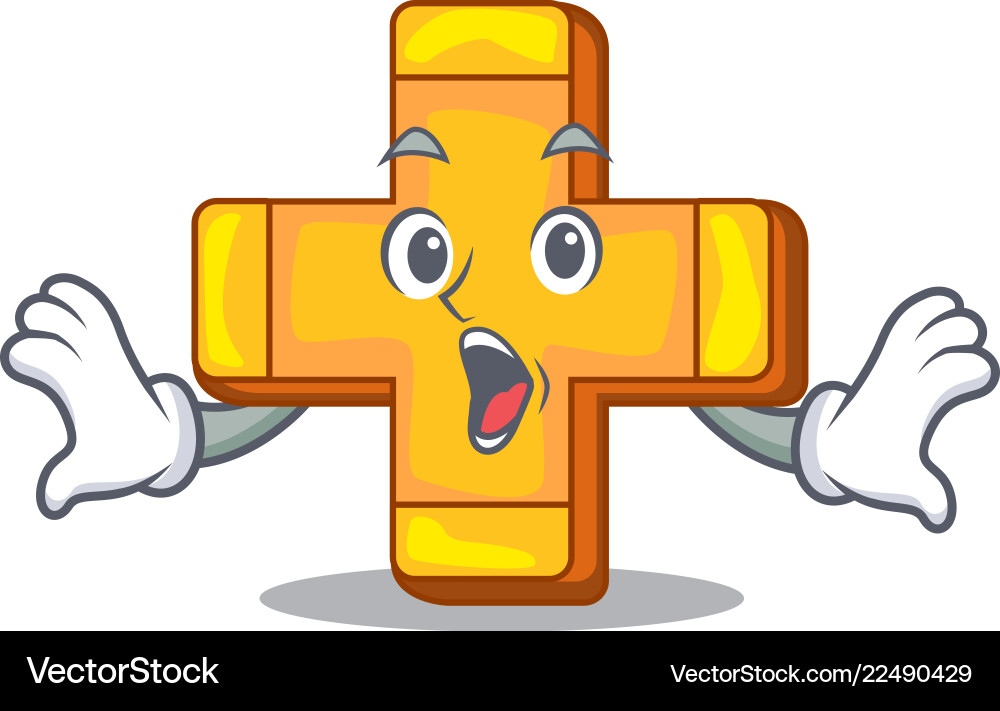 Surprised retro plus sign addition symbol cartoon Vector Image