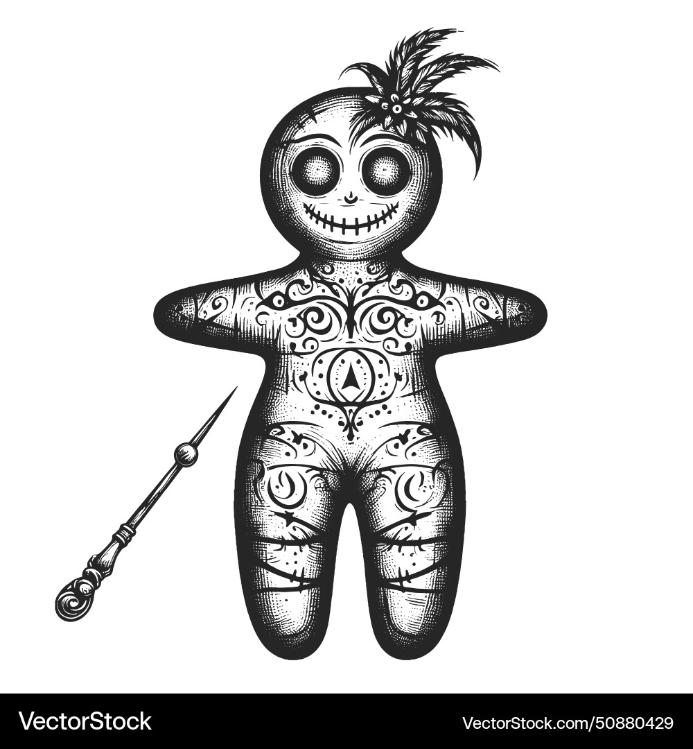 Voodoo doll engraving sketch Royalty Free Vector Image
