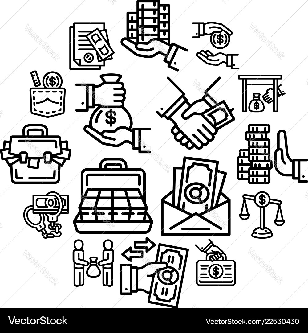 Bribery icon set outline style Royalty Free Vector Image