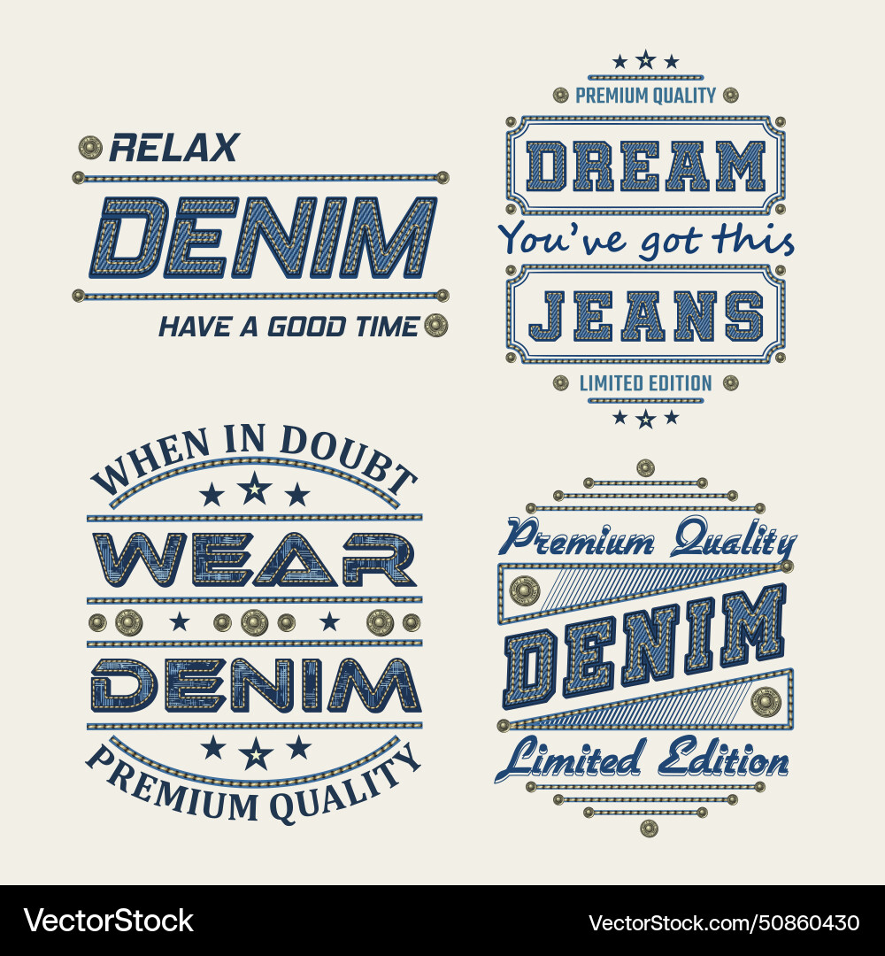 Denim style labels with typography text Royalty Free Vector