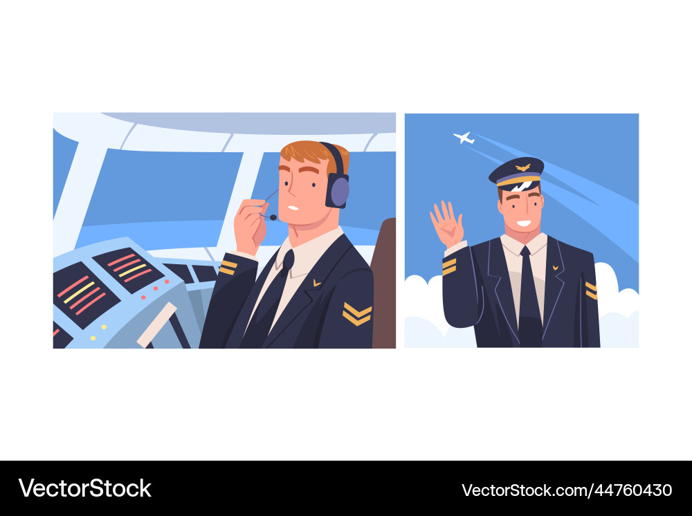 Man aircraft pilot or aviator in cap and uniform Vector Image