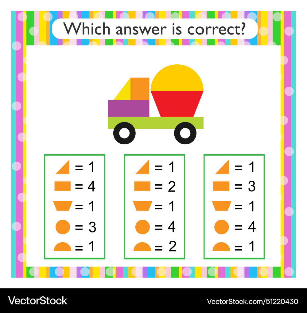 Math activity for kids find the correct answer Vector Image