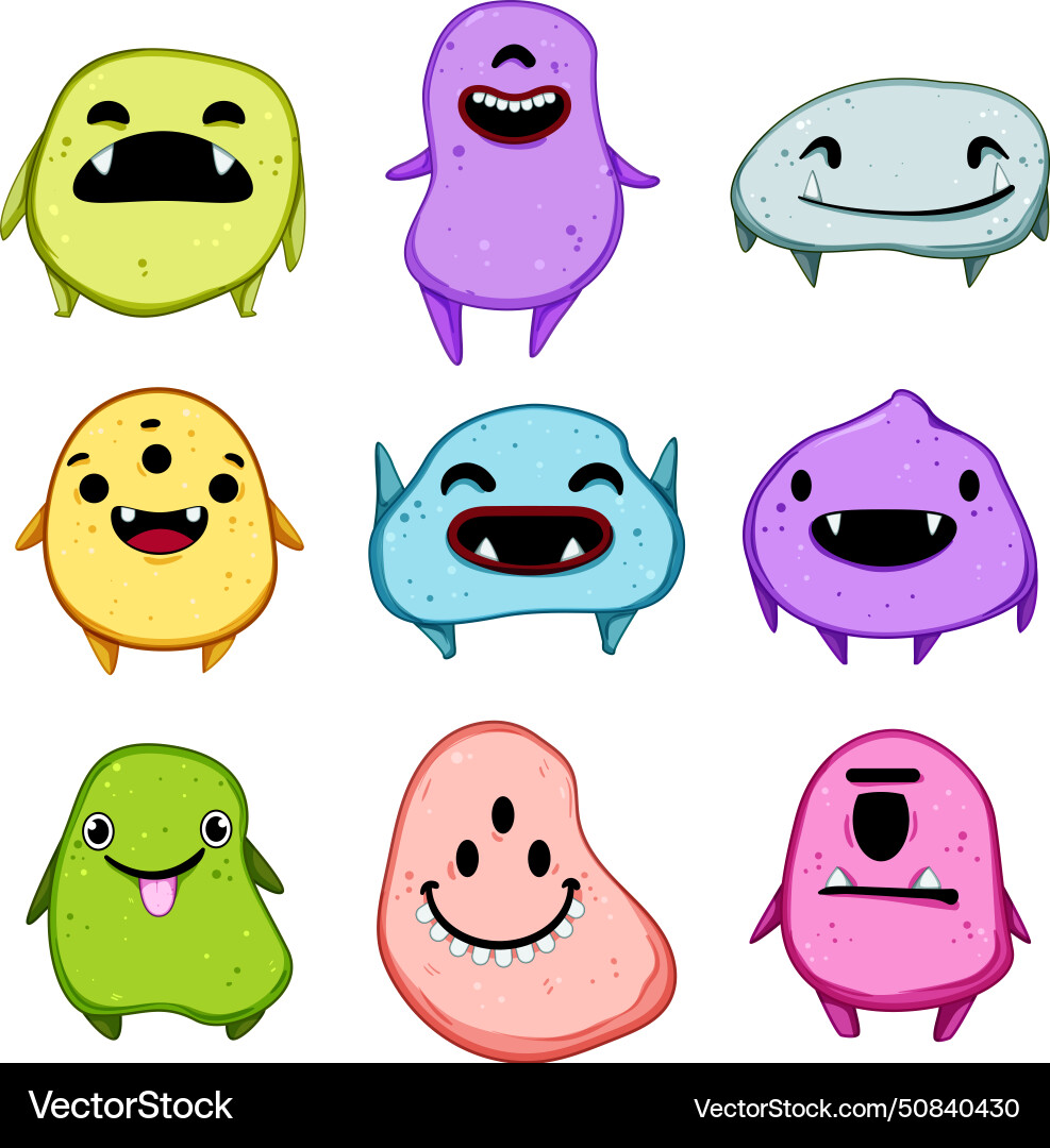 Monster character set cartoon Royalty Free Vector Image