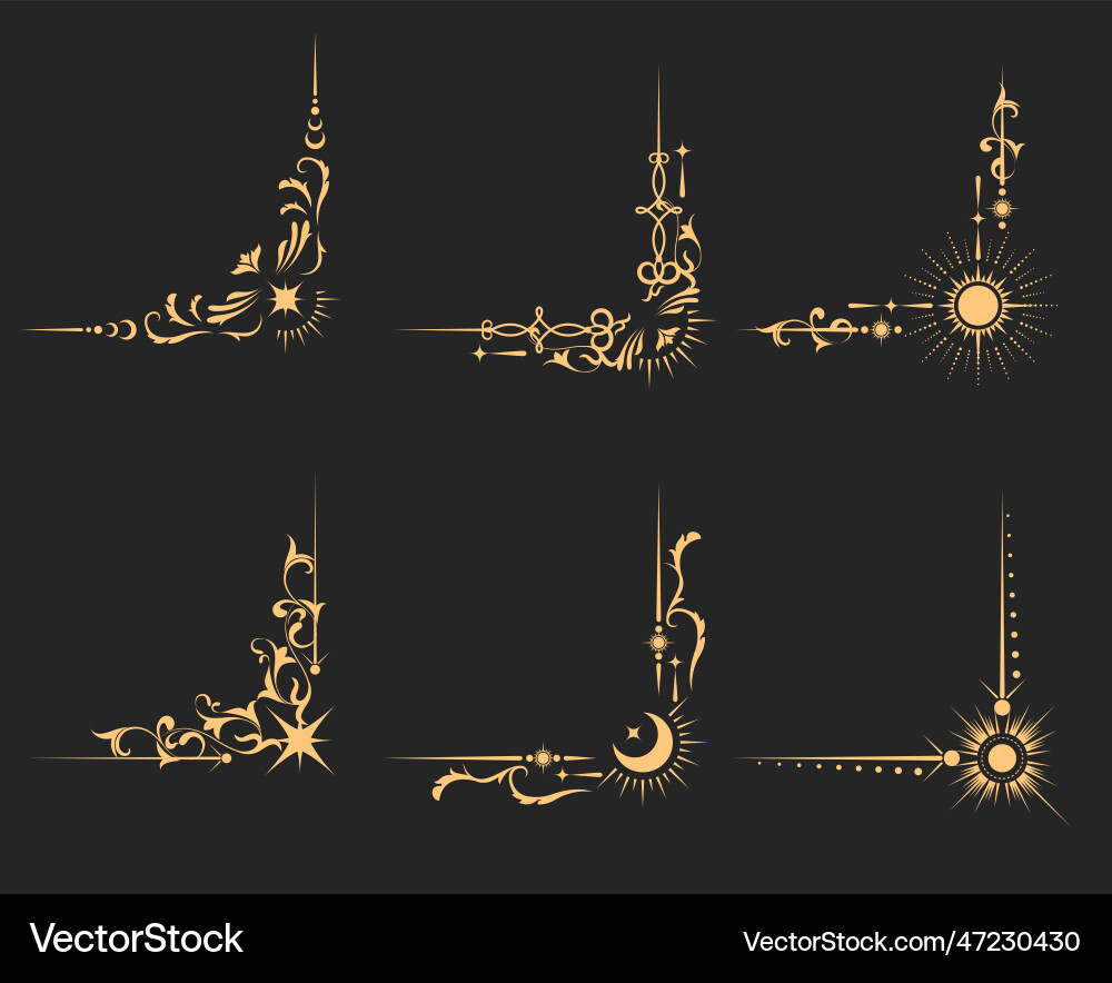 Mystical corners and frame borders in tarot style Vector Image