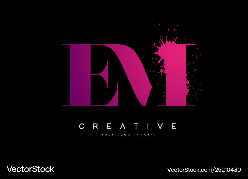 Purple pink em e m letter logo design with ink Vector Image