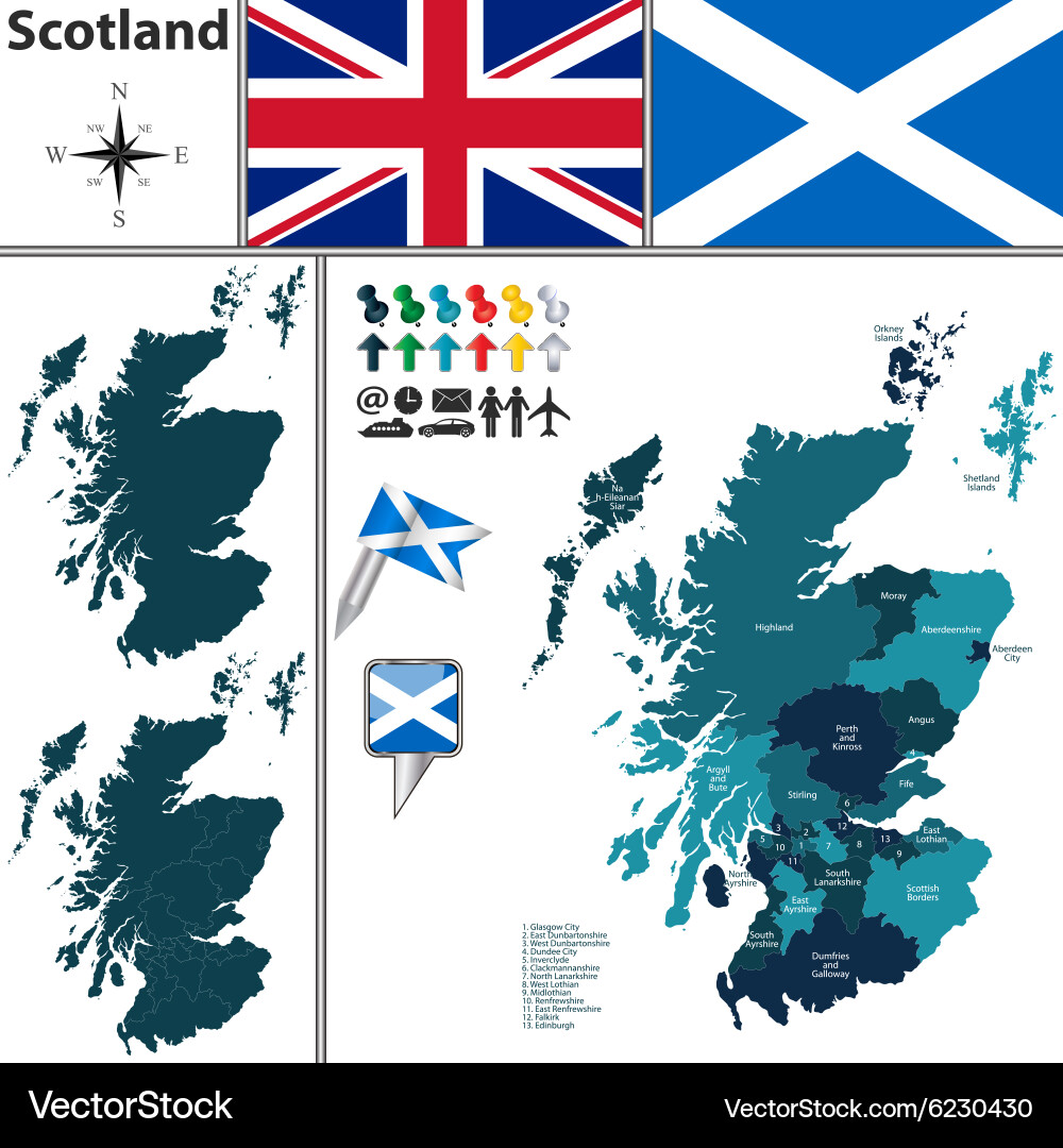 Scotland Map with Regional Divisions Royalty Free Vector
