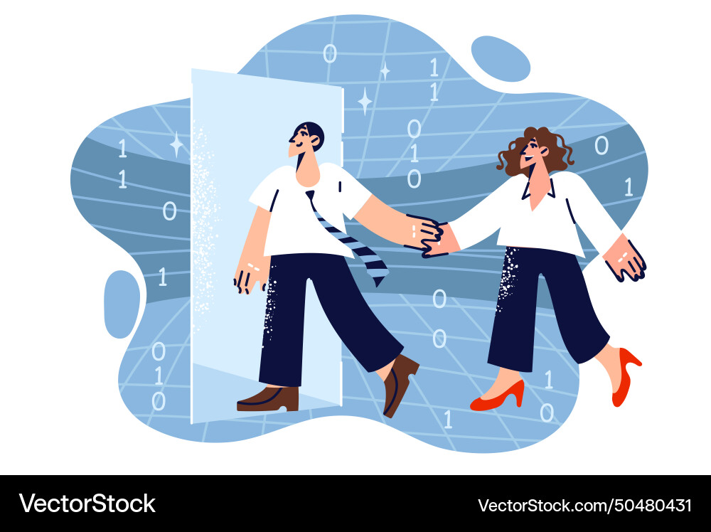Business people are entering digital door eager Vector Image