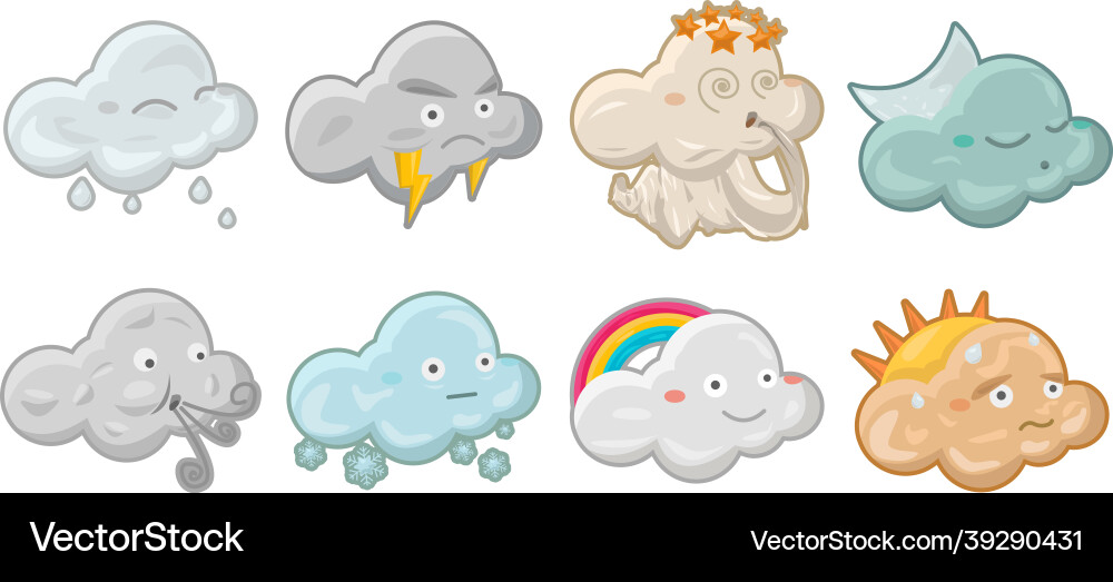 Cartoon cloud with different weather conditions Vector Image