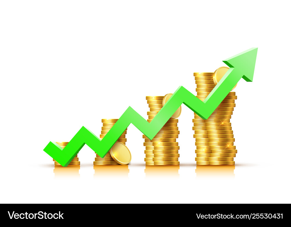 Finance growth chart arrow with gold coins Vector Image