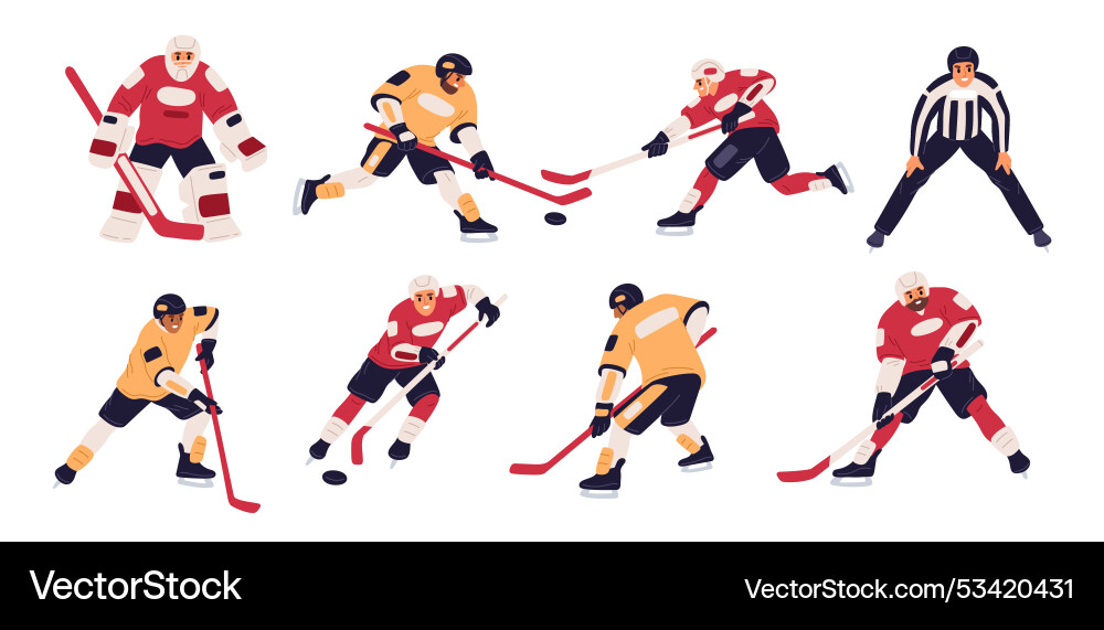 Hockey Players in Action Royalty Free Vector Image