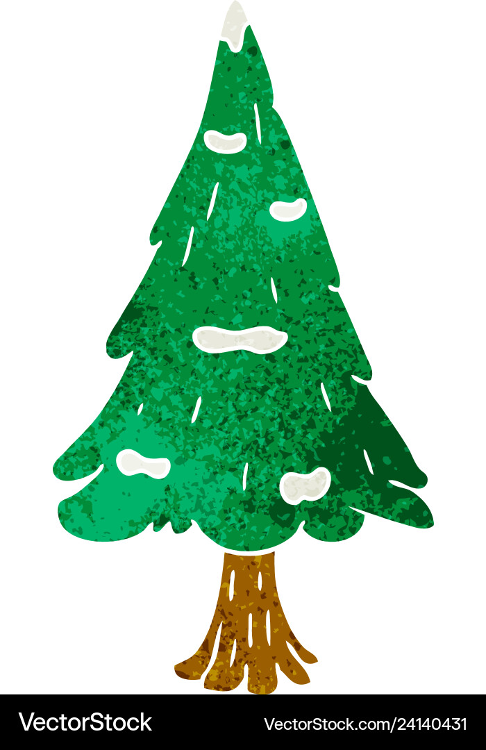 Retro cartoon doodle single snow covered tree Vector Image