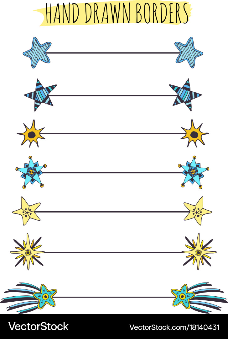Stars doodle borders set text dividers collection Vector Image