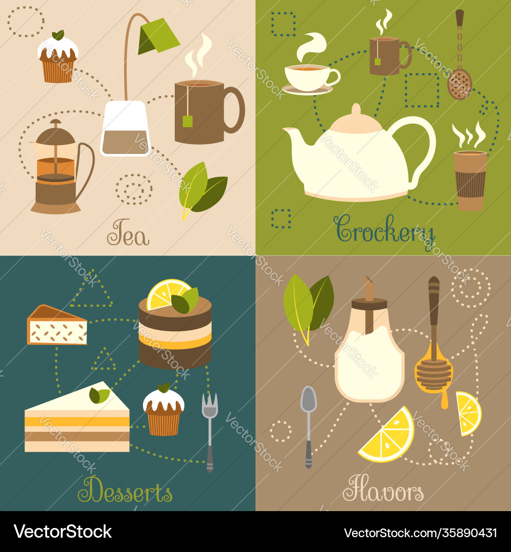 Tea flat set Royalty Free Vector Image - VectorStock