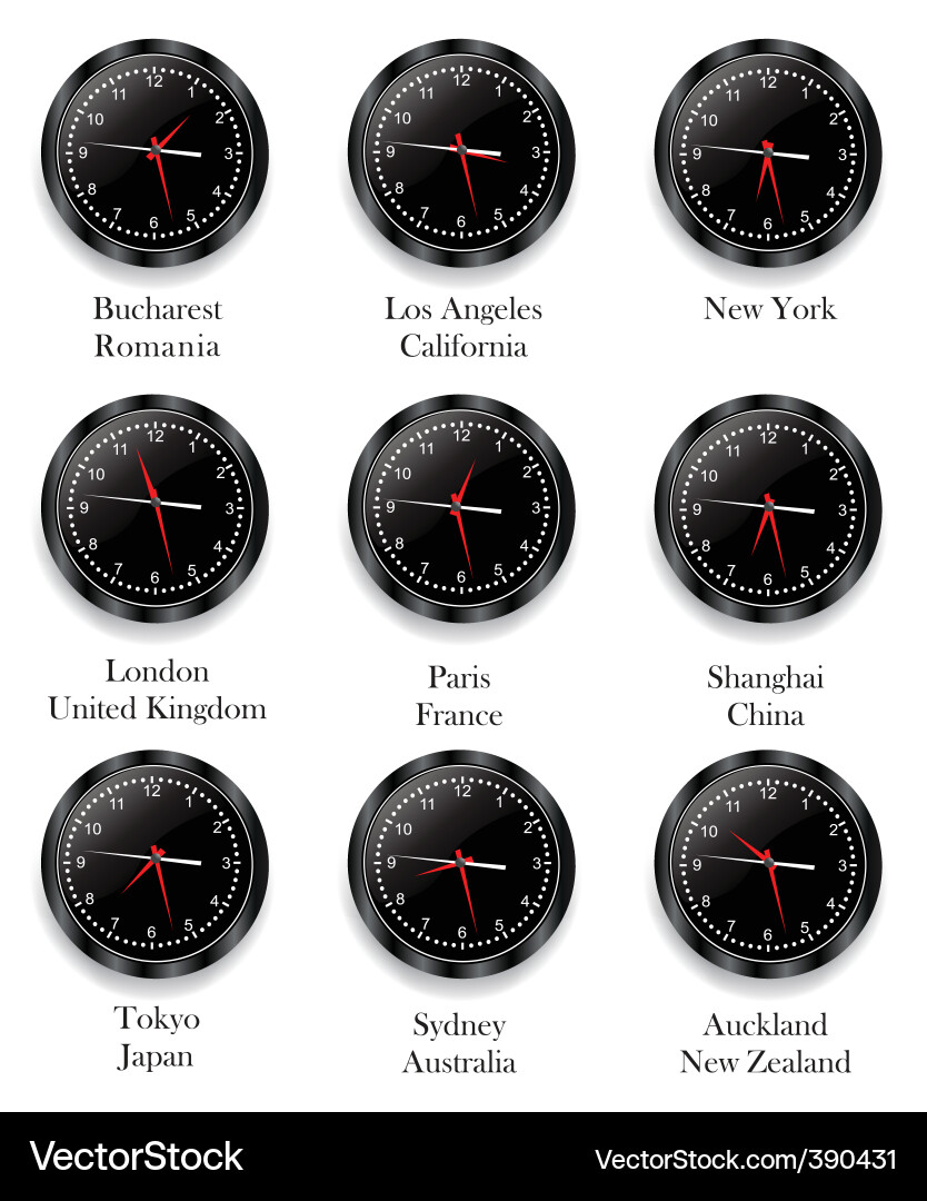 World time clocks Royalty Free Vector Image - VectorStock