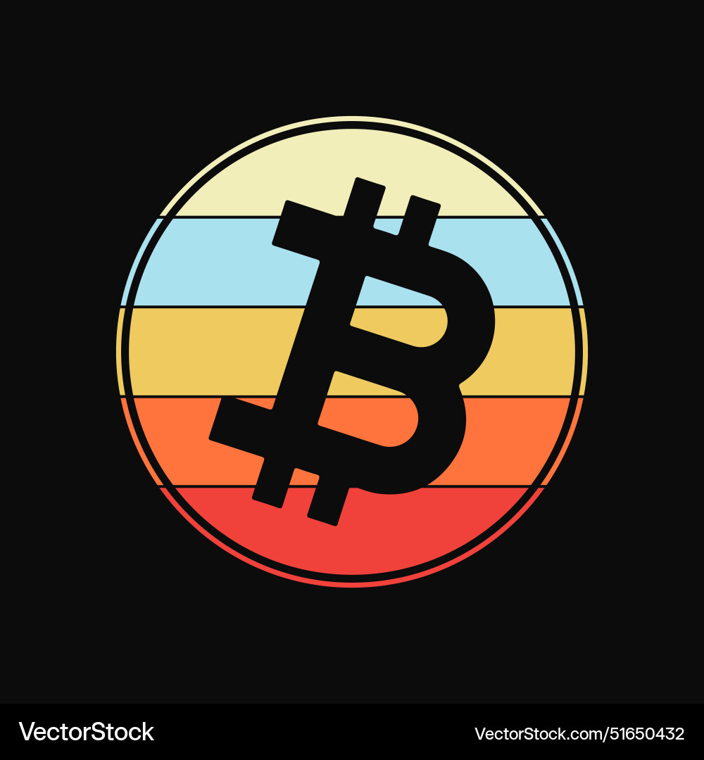 Bitcoin Sunset Crypto Retro Royalty Free Vector Image