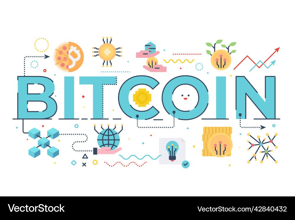 Bitcoin Word Art with Crypto Icons Royalty Free Vector Image