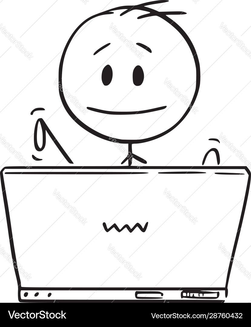 Cartoon man or businessman working typing Vector Image