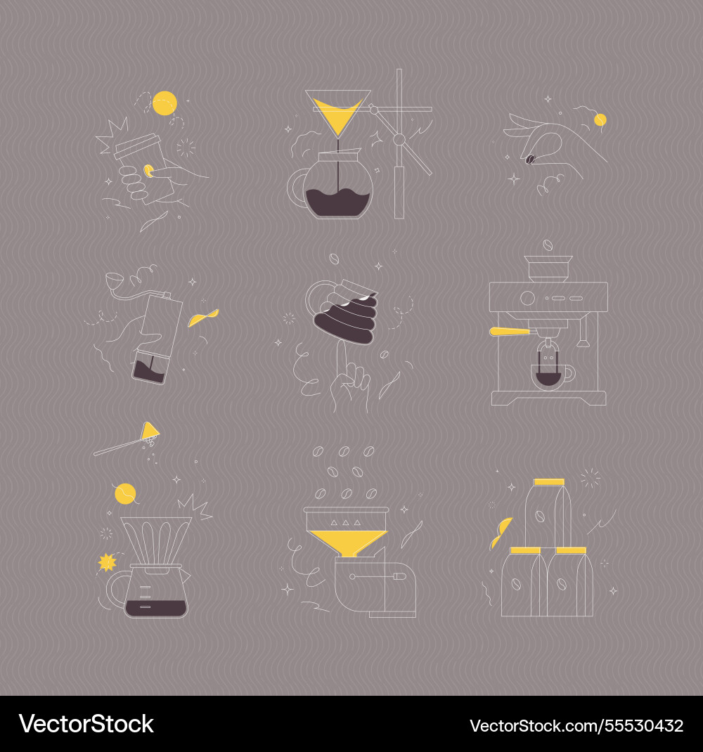 Coffee symbols set brown Royalty Free Vector Image