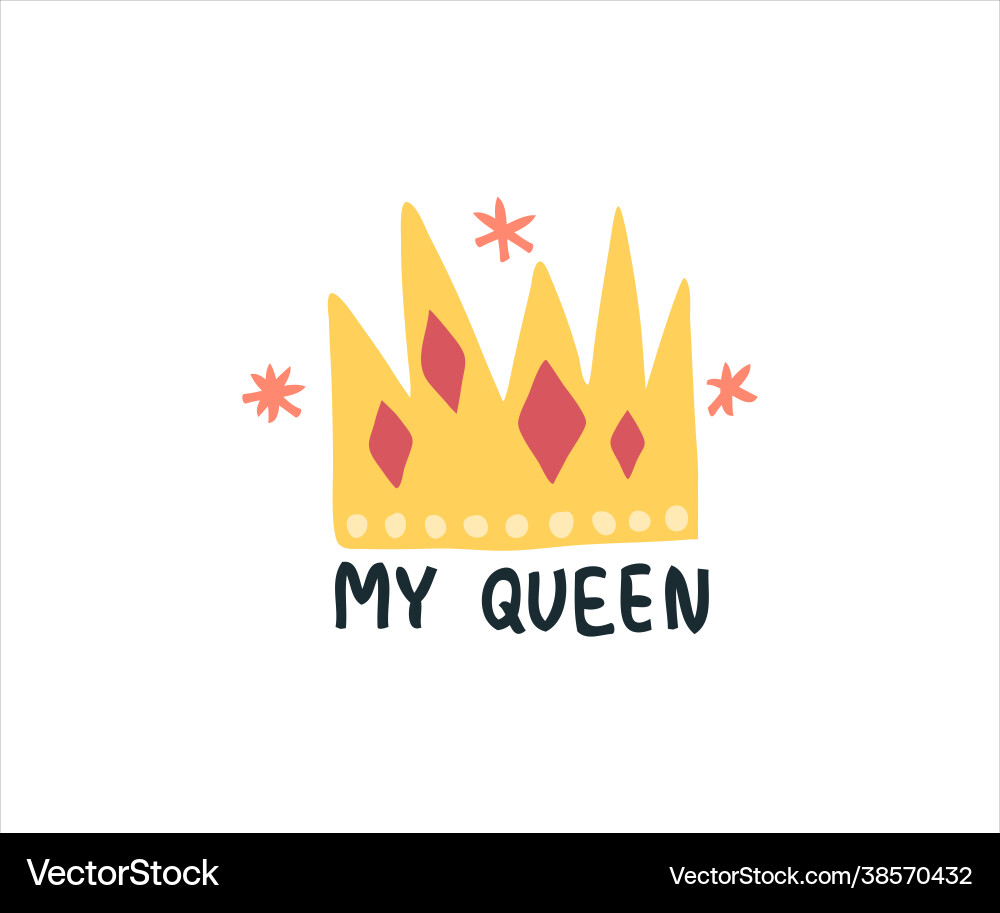 Draw crown my queen simple cartoon icon Royalty Free Vector