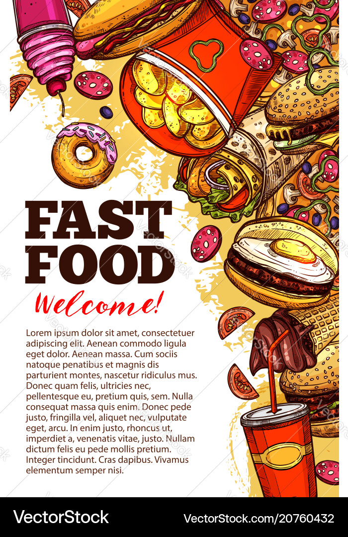 Fast food restaurant banner with takeaway menu Vector Image