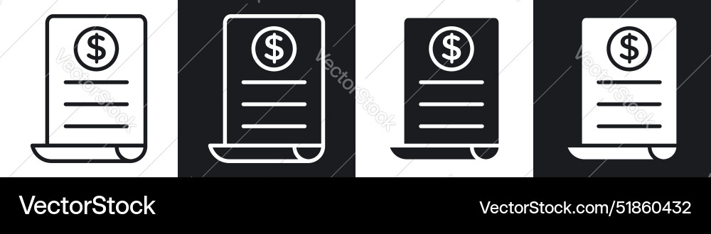 File invoice liner and solid icon set in black Vector Image