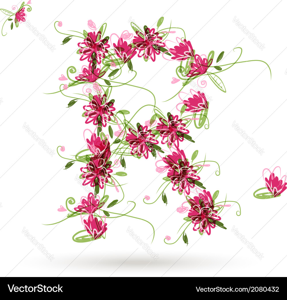 Floral letter r for your design Royalty Free Vector Image