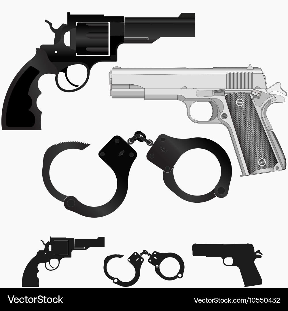Gun revolver and handcuffs Royalty Free Vector Image
