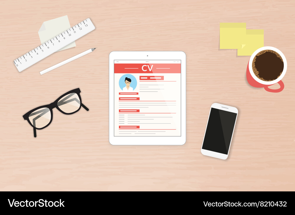 Realistic desktop design with cv template Vector Image