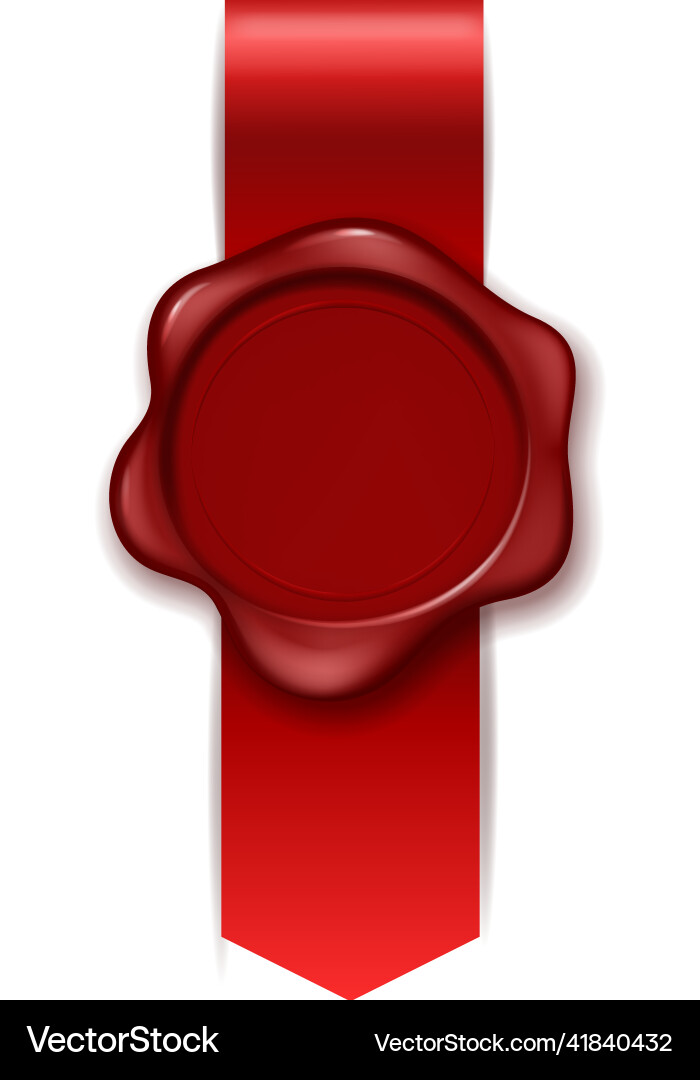Red rubber seal with silk ribbon realistic Vector Image