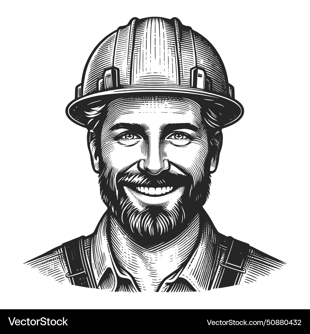 Smiling construction worker with hard hat Vector Image