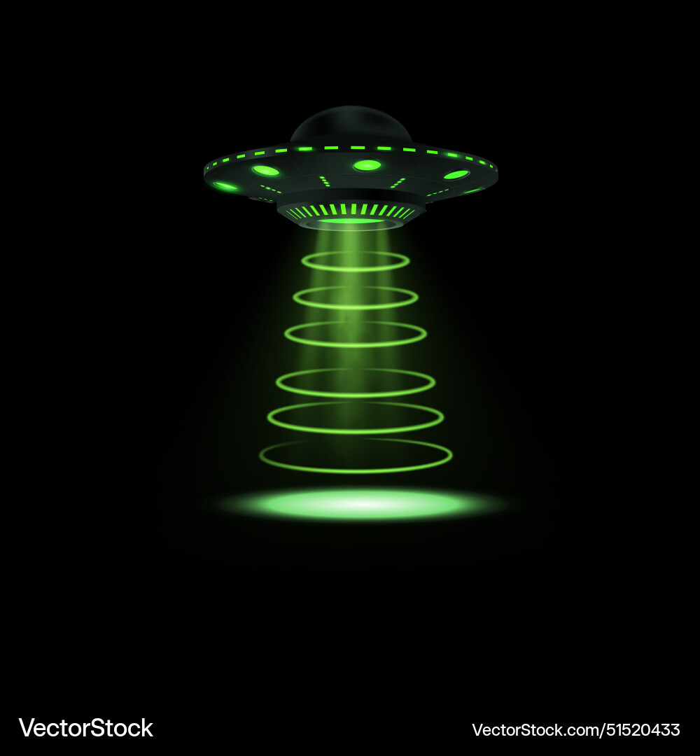 Alien spaceship ufo with green round beam light Vector Image