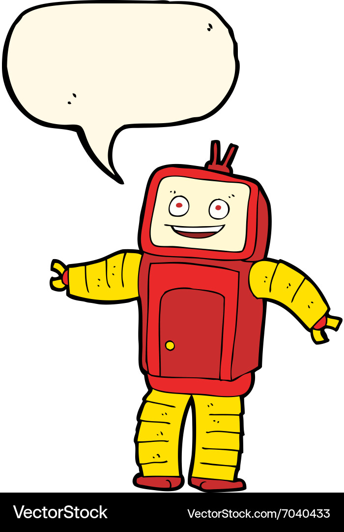 Cartoon funny robot with speech bubble Royalty Free Vector