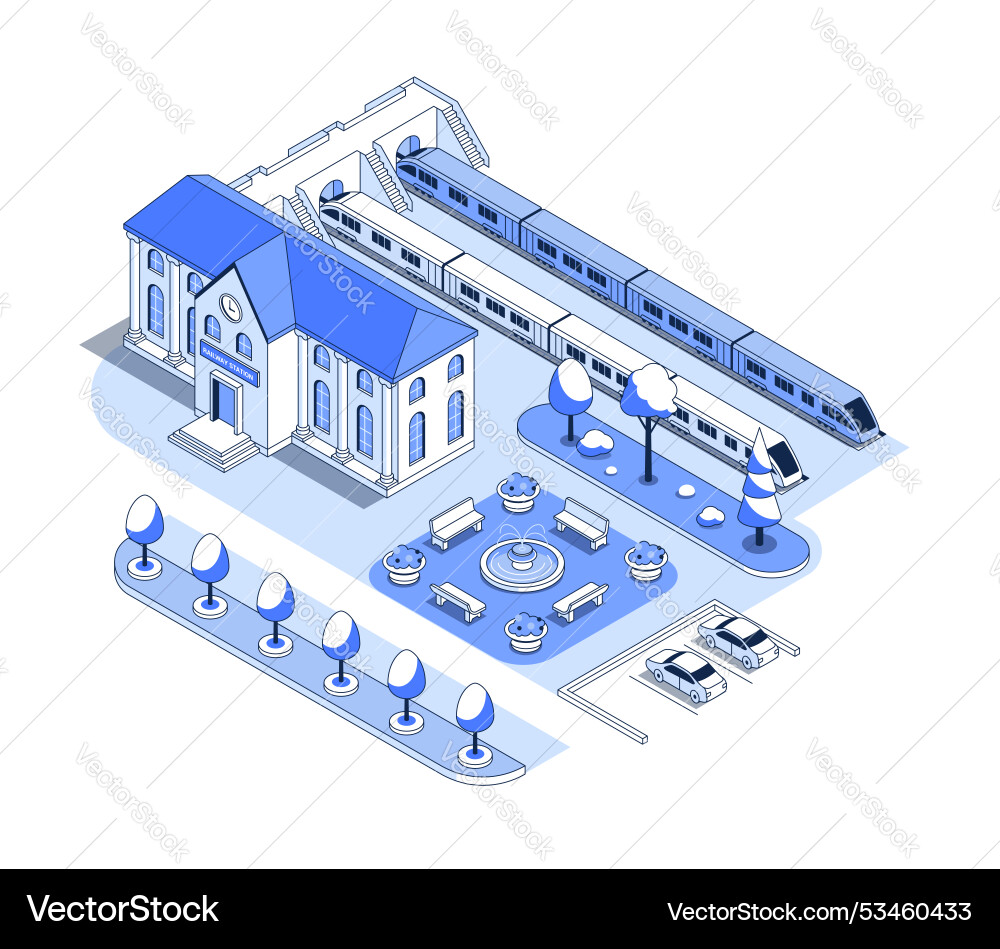 City station with platform - isometric Royalty Free Vector