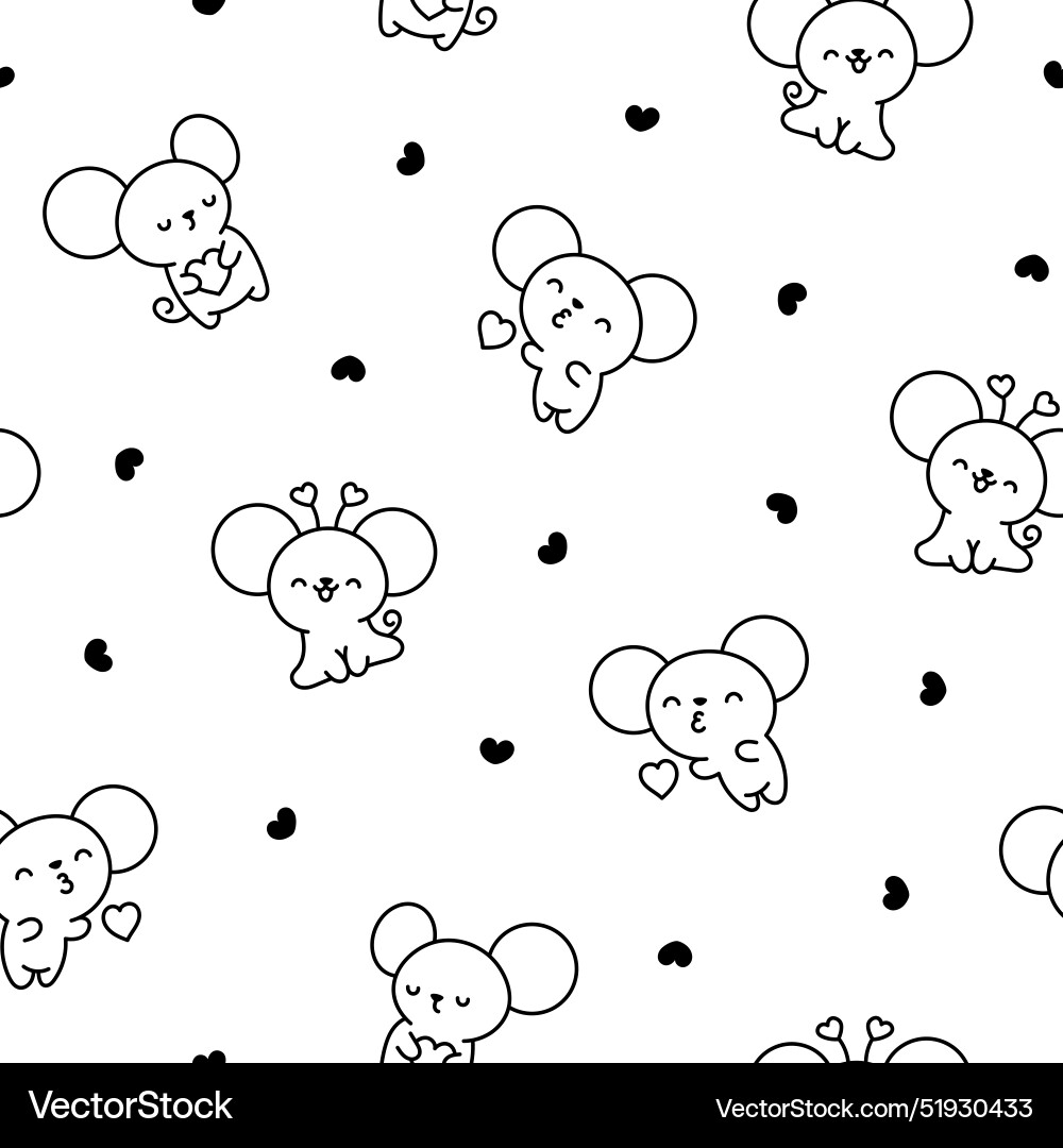 Cute kawaii mouse seamless pattern coloring Vector Image