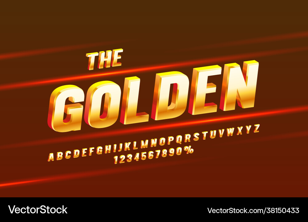 Gold Schriftsatz Sammlung Buchstaben und Zahlen Vektorbild