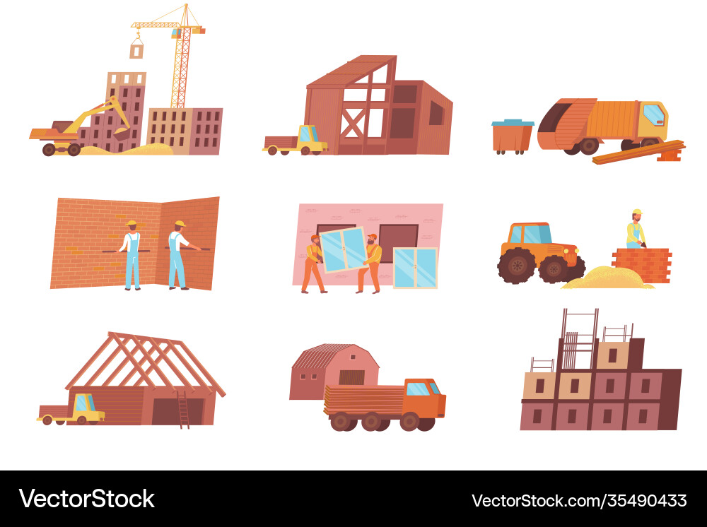 Home construction flat set Royalty Free Vector Image