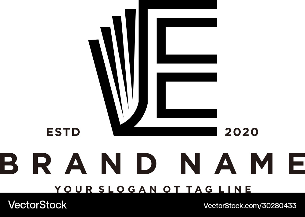 Letter e and book logo design Royalty Free Vector Image