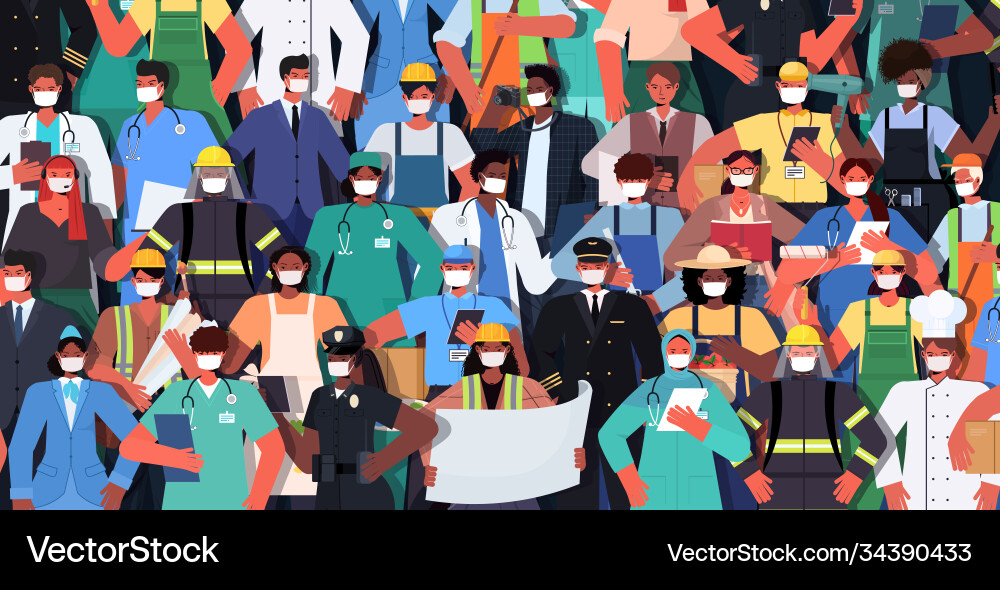 Mix race people different occupations standing Vector Image
