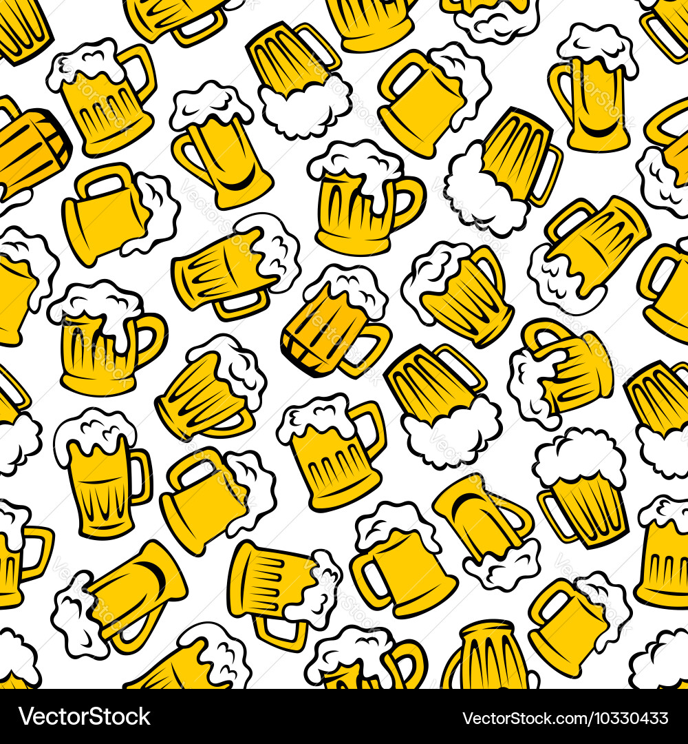 Mugs of beer lager ale drinks seamless pattern Vector Image