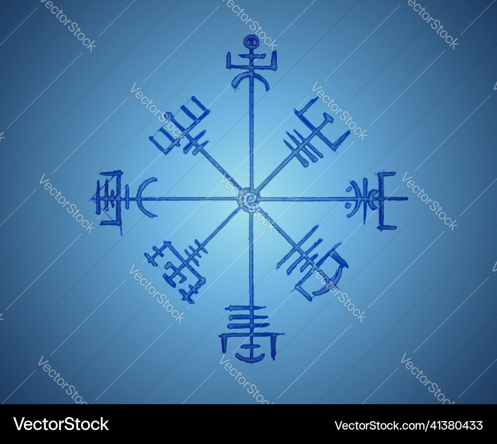 Vegvisir runic compass pencil drawing style blue Vector Image