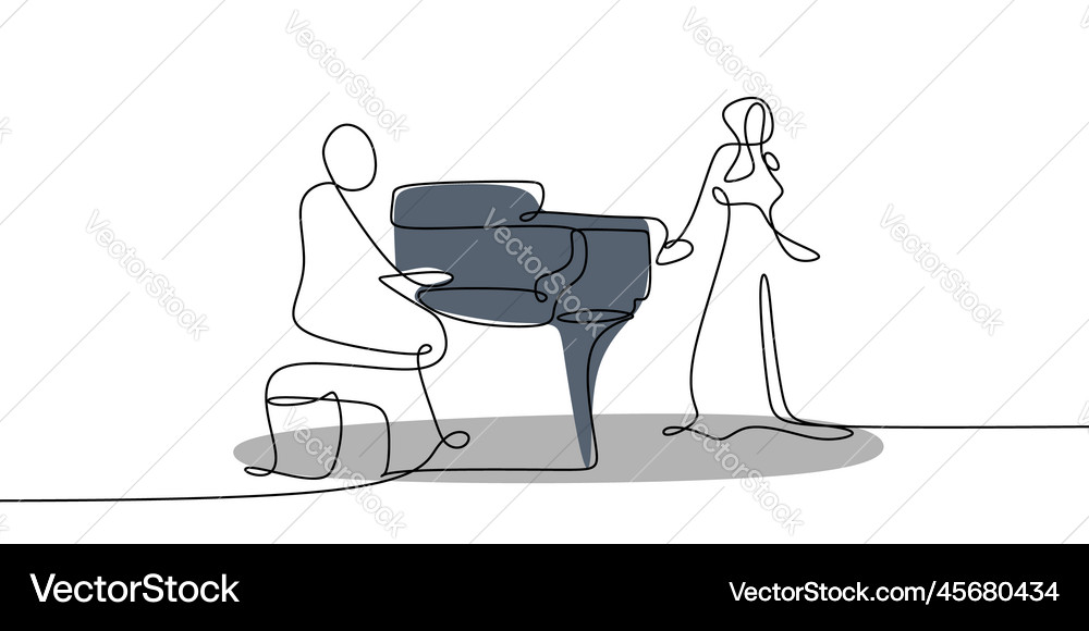Continuous line drawing of men playing piano Vector Image