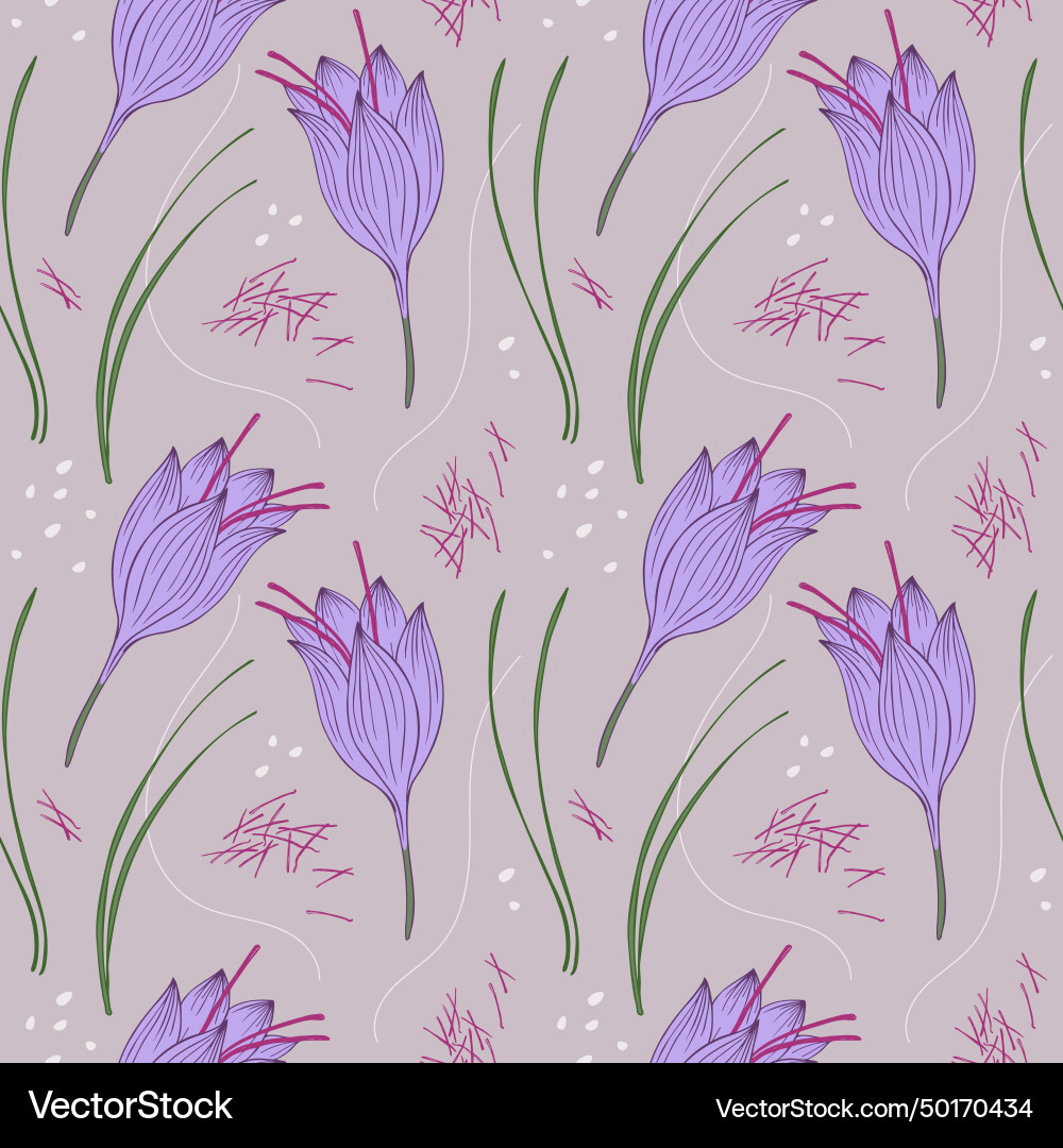 Flower saffron spice plant seamless pattern Vector Image