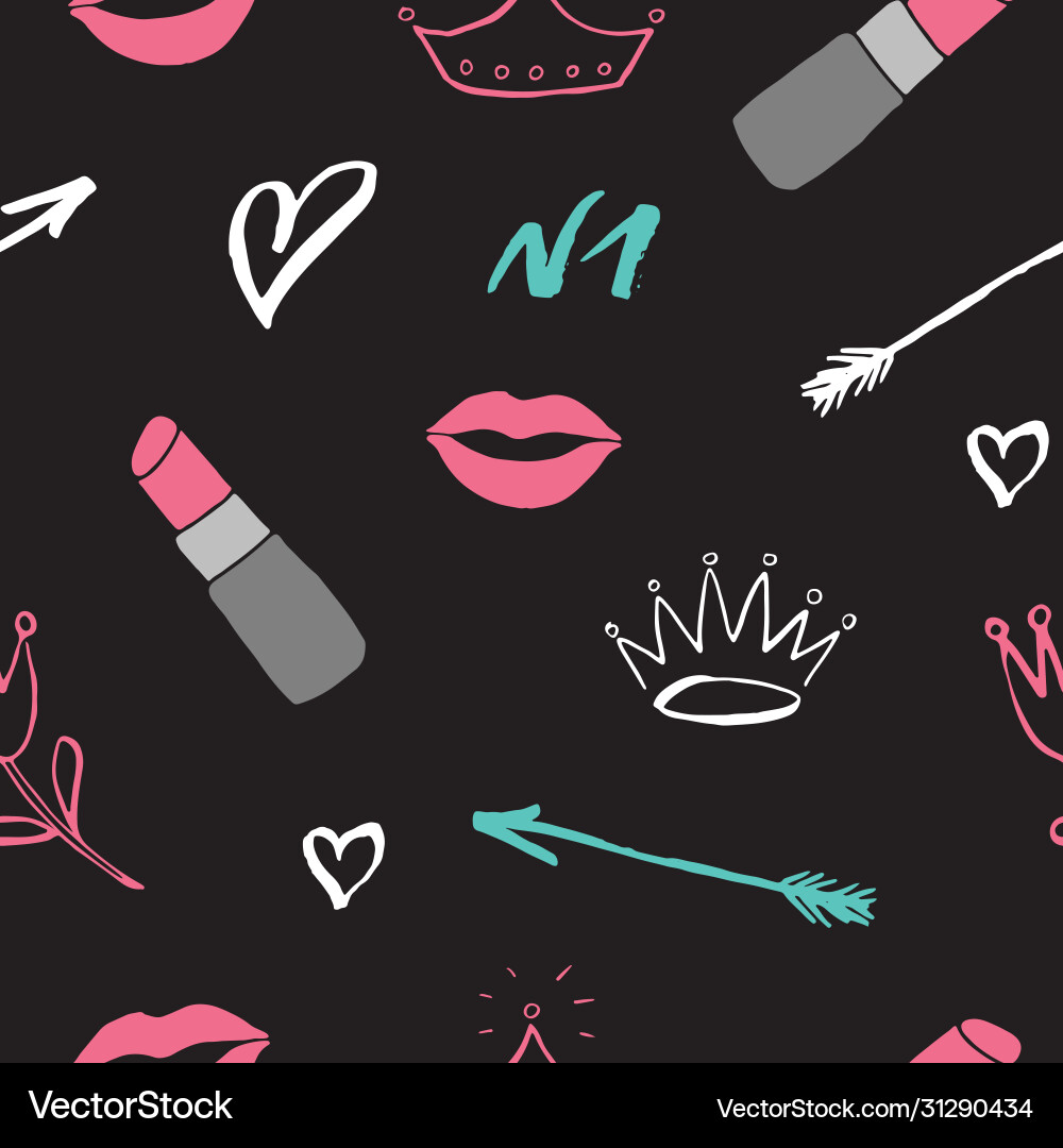 Lipstick seamless pattern hand drawn fashion Vector Image