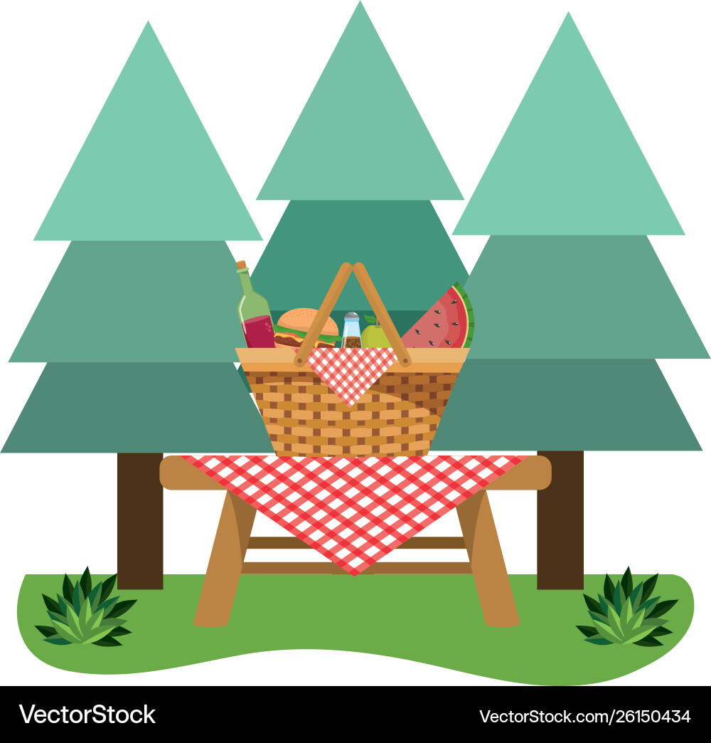 Picnic Basket In Forest Design Royalty Free Vector Image