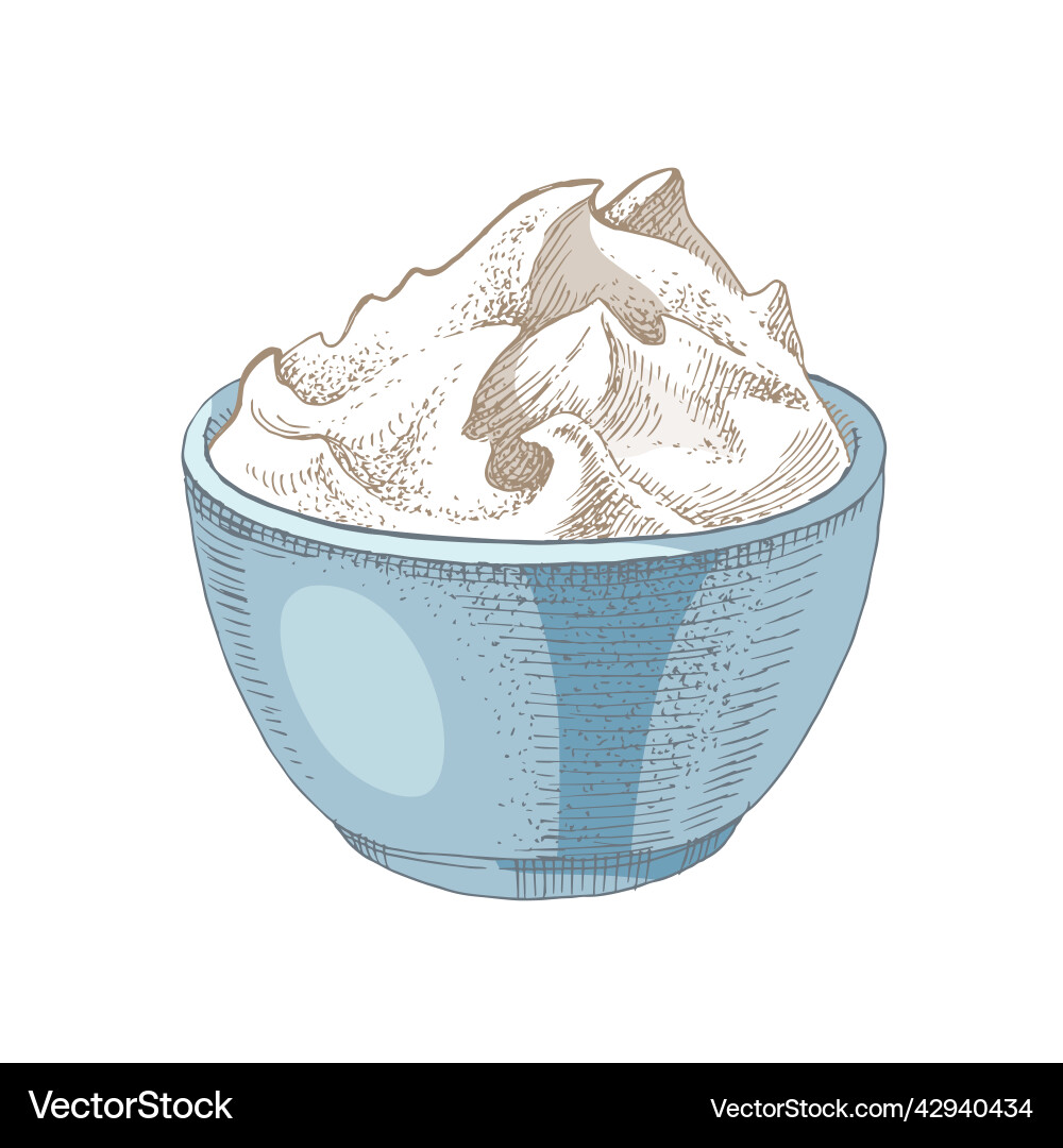 Sour cream in bowl isolated on white Royalty Free Vector