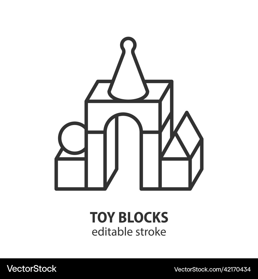 Toy wooden blocks line icon building bricks Vector Image