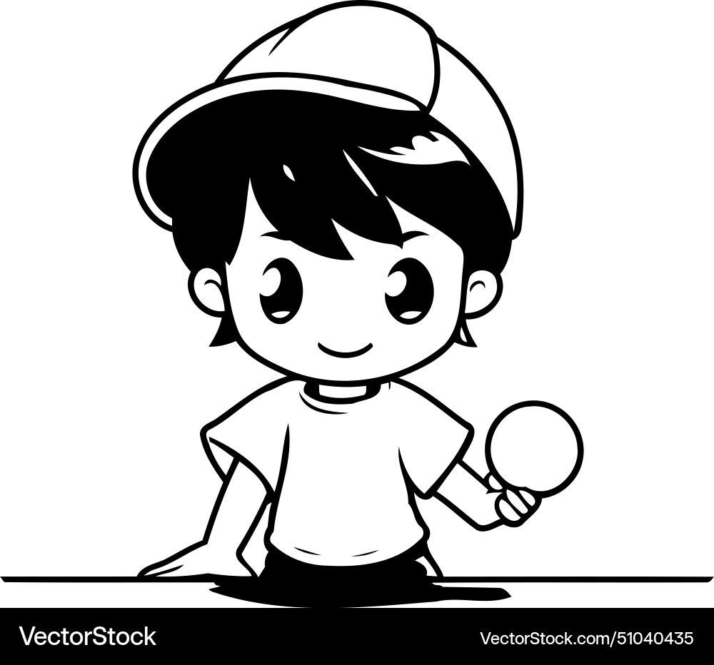 Boy playing ping pong cartoon isolated on white Vector Image