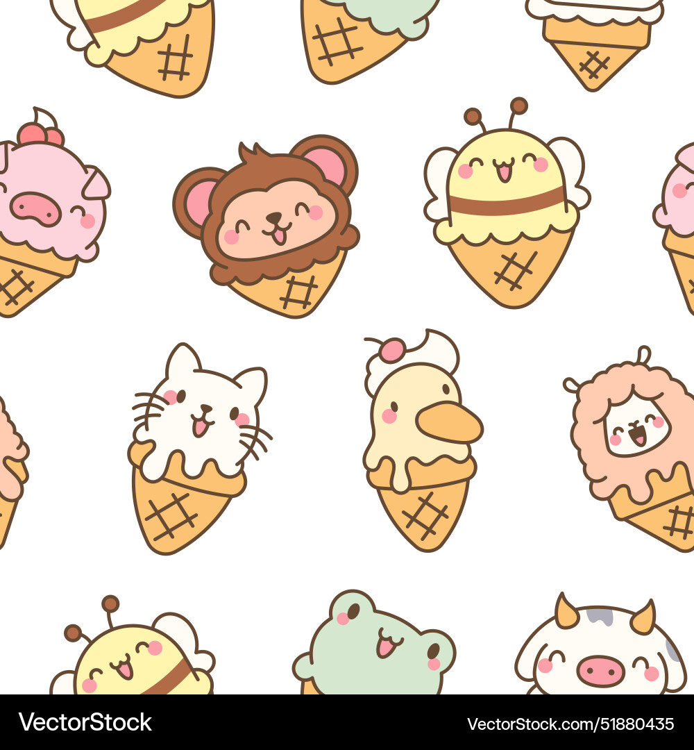 Cute animals with ice cream in waffle cone Vector Image