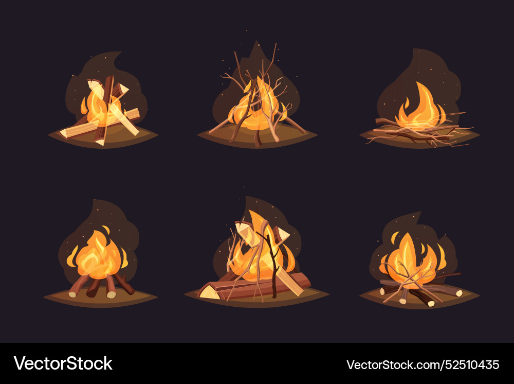 Fireplace collection campfires different tourist Vector Image